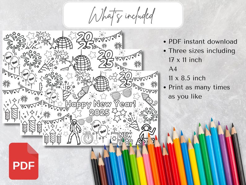 2025 Activity Placemat Coloring Page Instant Download Printable Happy ...