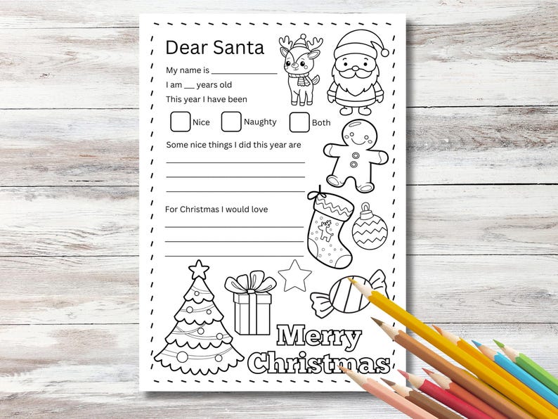 Letter to Santa Colouring Page Instant Download Printable Digital Kids ...
