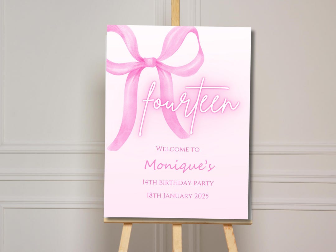 Coquette Birthday Welcome Sign: Pink Bow, Minimalist Design (instant ...