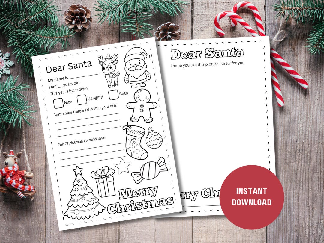 Letter to Santa Coloring Page: Kids Christmas List (digital Download ...