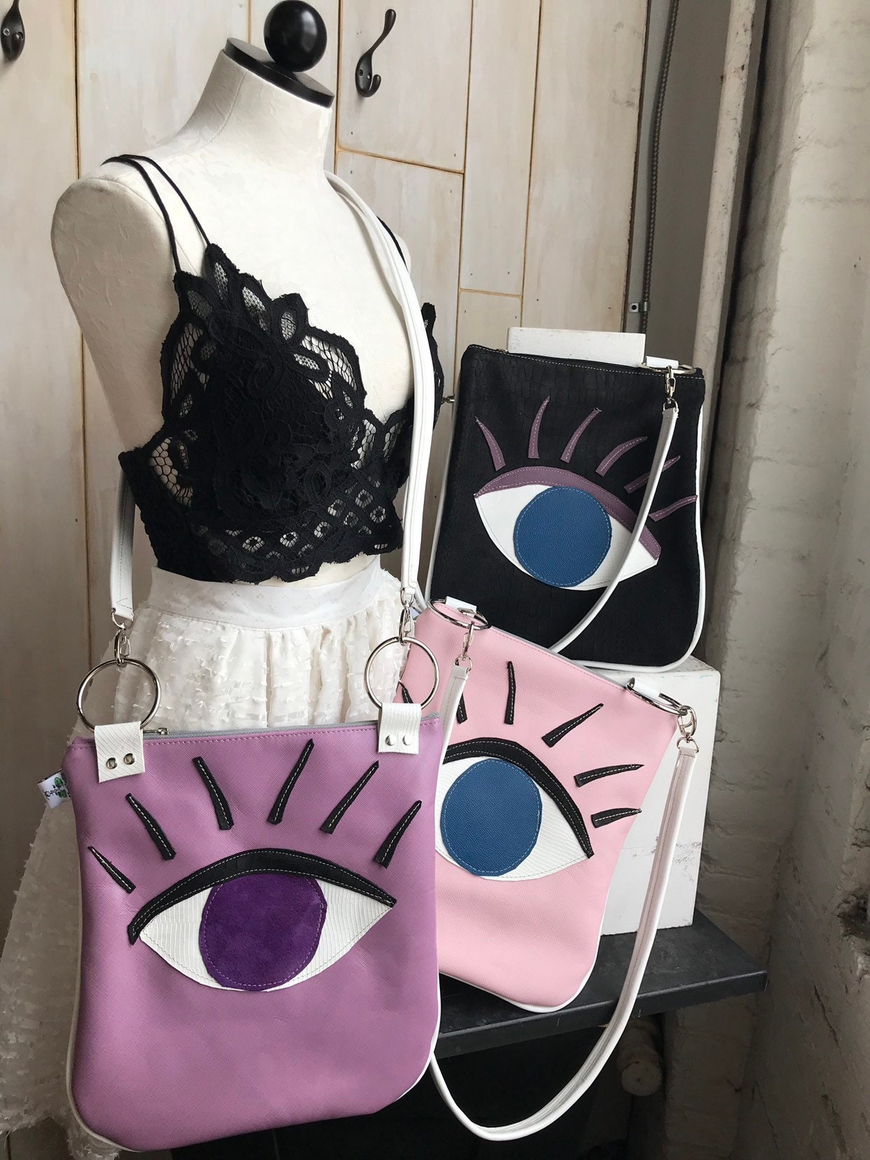Black Leather Evil Eye Bag - Etsy