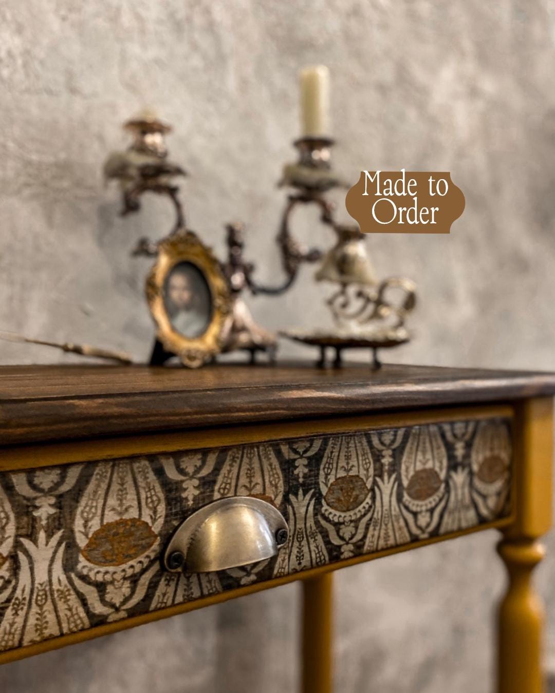 Mustard Console Table With Floral Print | Accent Table | Side Table ...