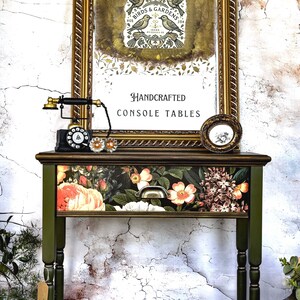 Forest Green Wooden Table With a Floral Design Drawer - Etsy