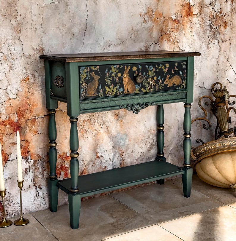 Hand Painted Woodland Rabbit Console Table, Narrow Entryway Furniture ...