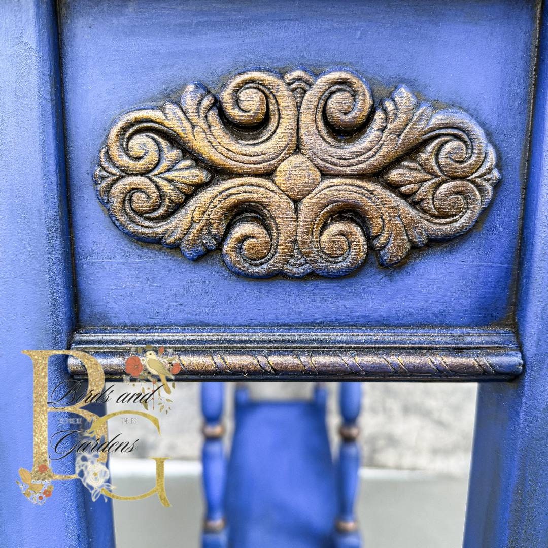 Handcrafted Vintage Console Table With Floral Bird Motif Bohemian Blue ...