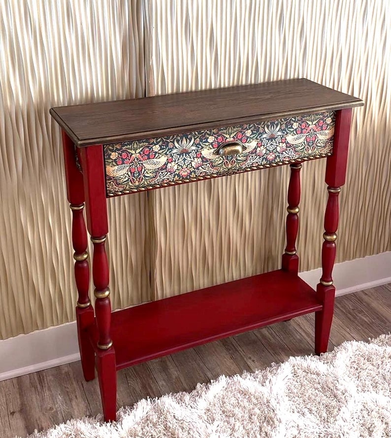 Handmade Red Console Table With Vintage Bee & Bird Design | Unique ...