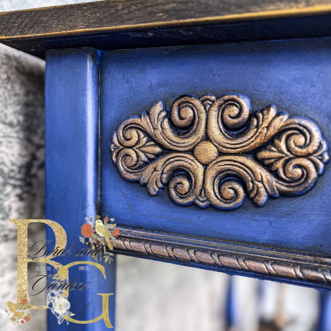 Handcrafted Vintage Console Table With Floral Bird Motif Bohemian Blue ...