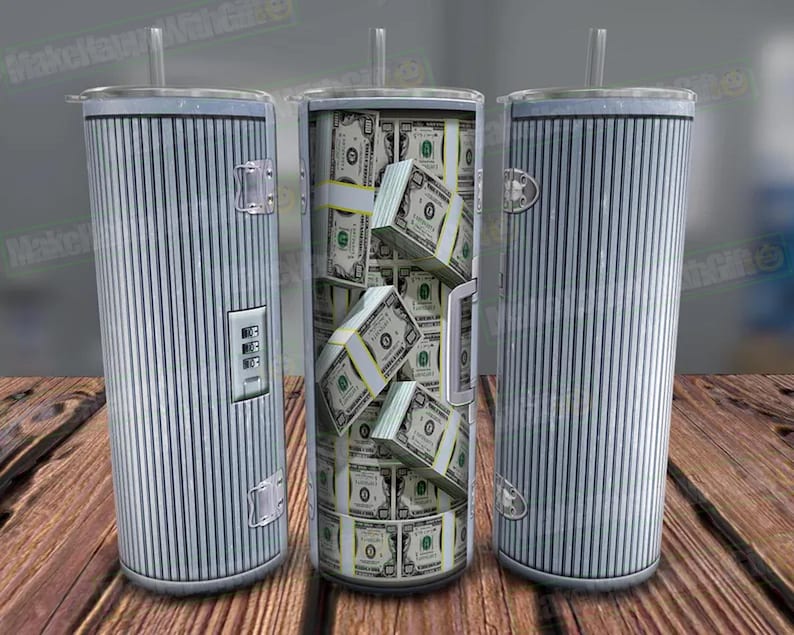 Money 20oz Tumbler Wrap, Money Briefcase Tumbler PNG, Cash PNG, Dollars ...