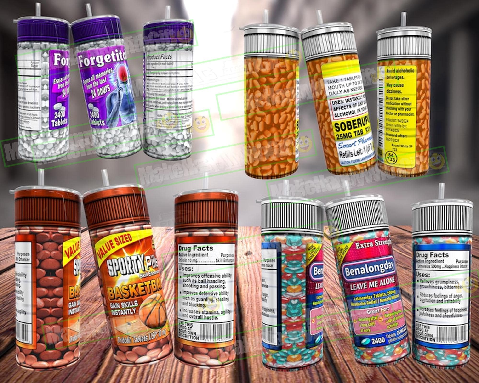 Funny Fake Pills Tumbler Wrap Bundle, Sarcastic Curse Word PNG (digital ...