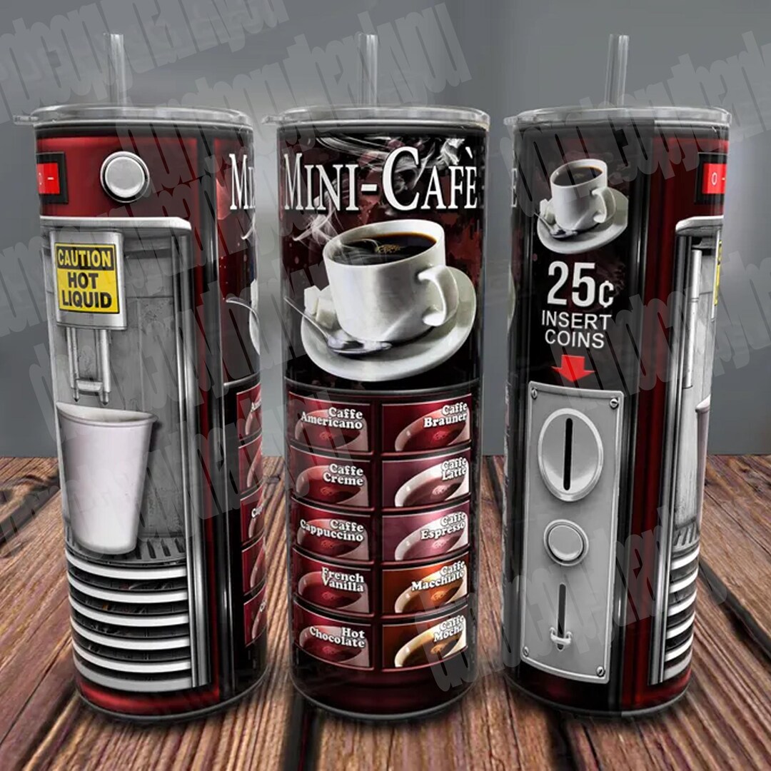 Funny Coffee Machine Tumbler Wrap, Mini Cafe Design (PNG Digital ...