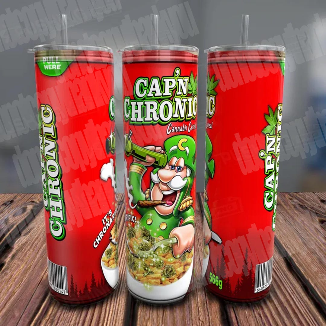 Cap'n Chronic Weed Cereal 20oz Tumbler Wrap, Funny Stoner PNG (digital ...