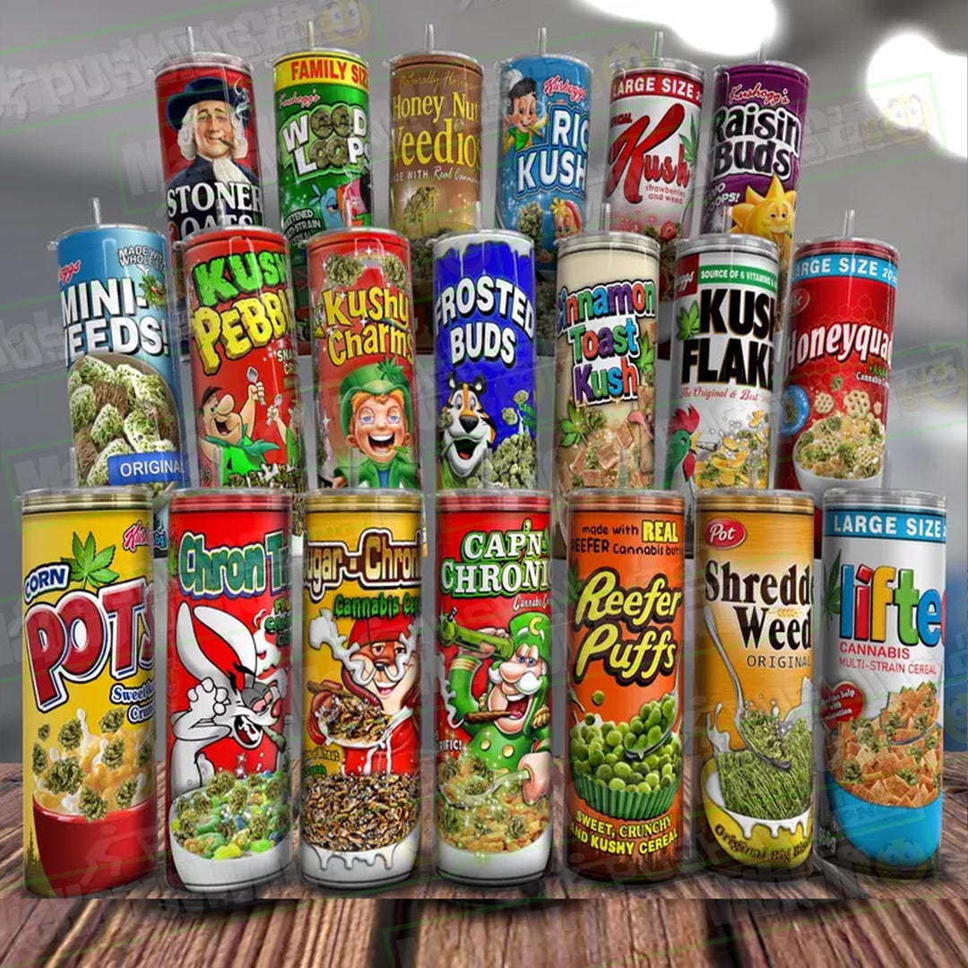 Weed Cereal 20oz Tumbler Wrap Bundle, Funny 420 Tumbler PNG, Marijuana ...