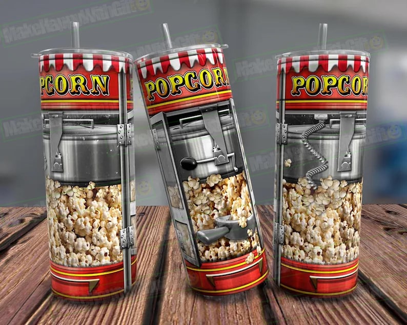 Popcorn Machine 20oz Tumbler Wrap, Funny Snacks Design (PNG Digital ...