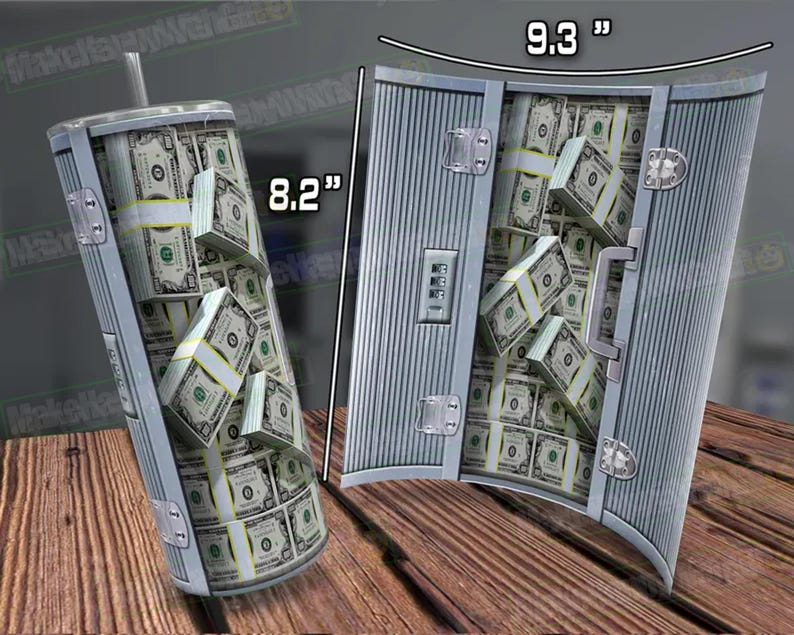 Money 20oz Tumbler Wrap, Money Briefcase Tumbler PNG, Cash PNG, Dollars ...
