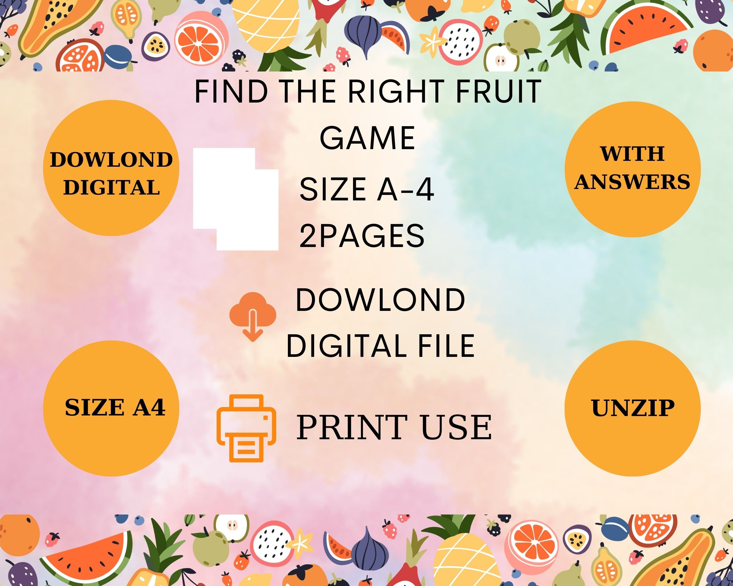 FRUITS VOCABULARY GAME - Etsy