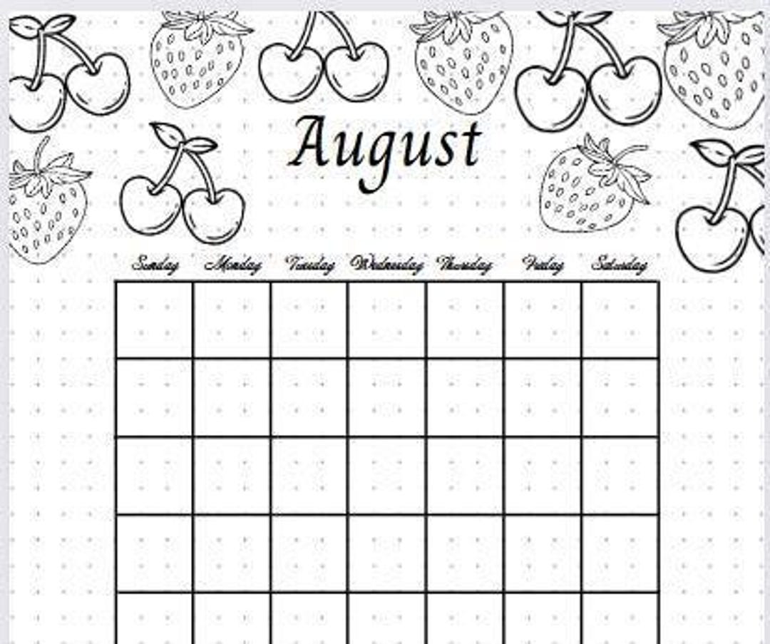 August Calendar Page Printable Bullet Journal - Etsy