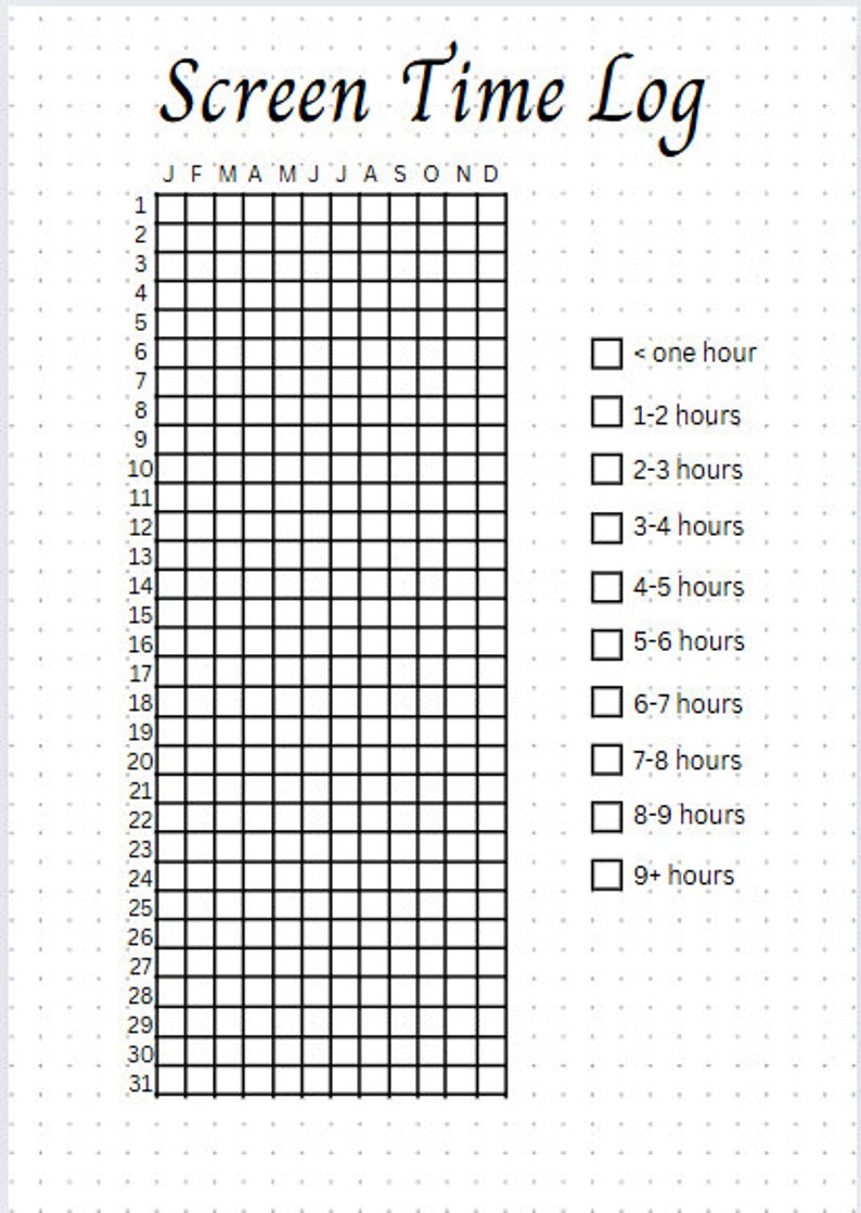 Screen Time Log Printable Bullet Journal - Etsy Australia