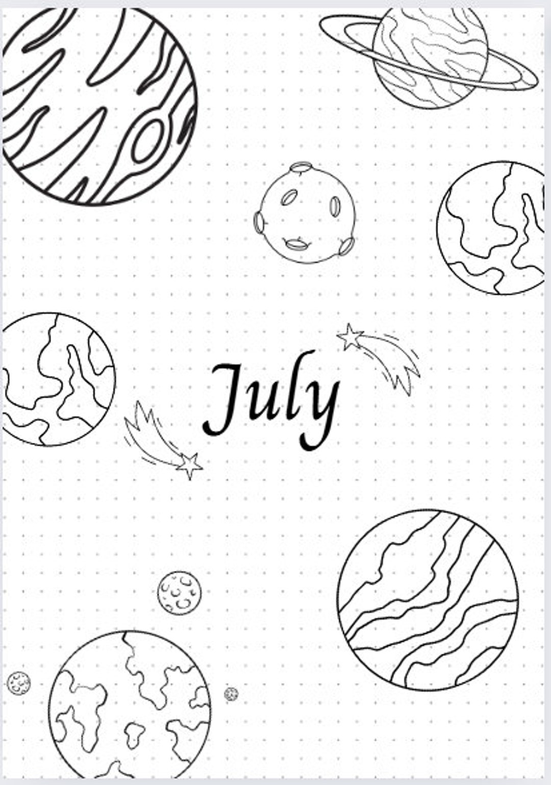 July Cover Page Printable Bullet Journal - Etsy