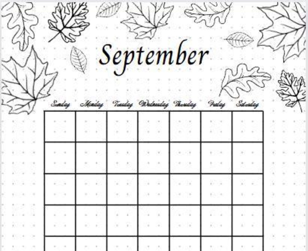 September Calendar Page Printable Bullet Journal - Etsy