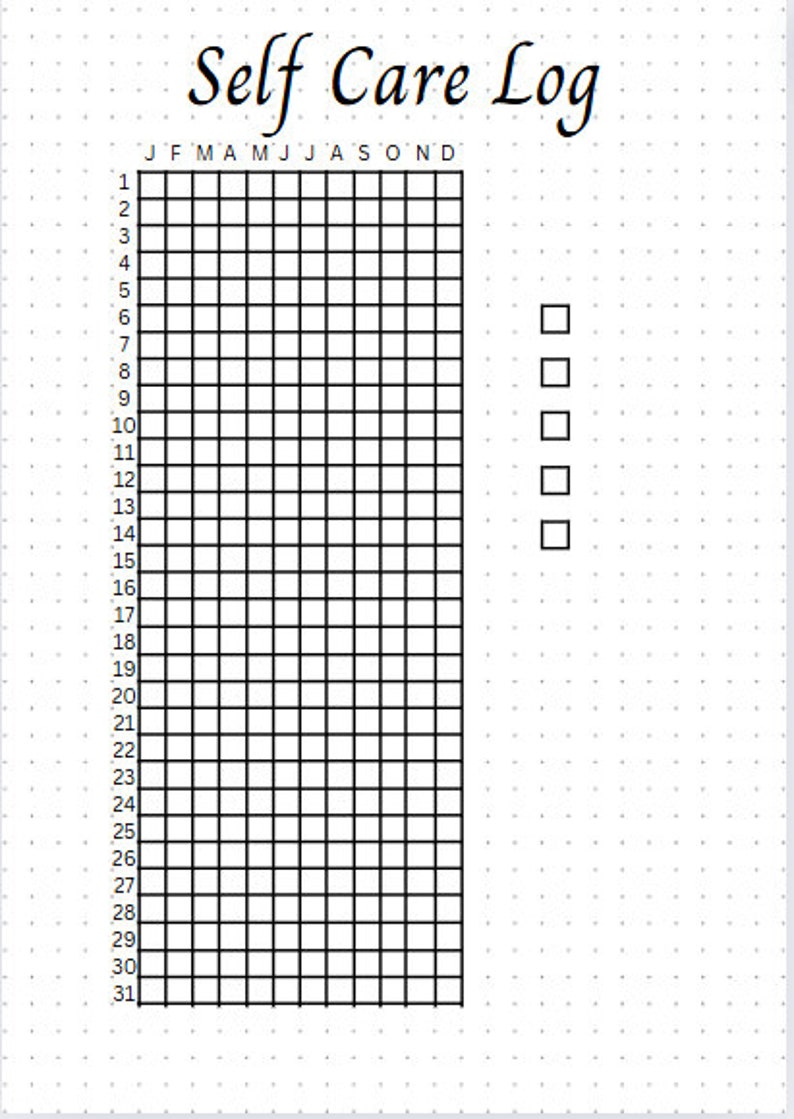 Self Care Log Printable Bullet Journal - Etsy