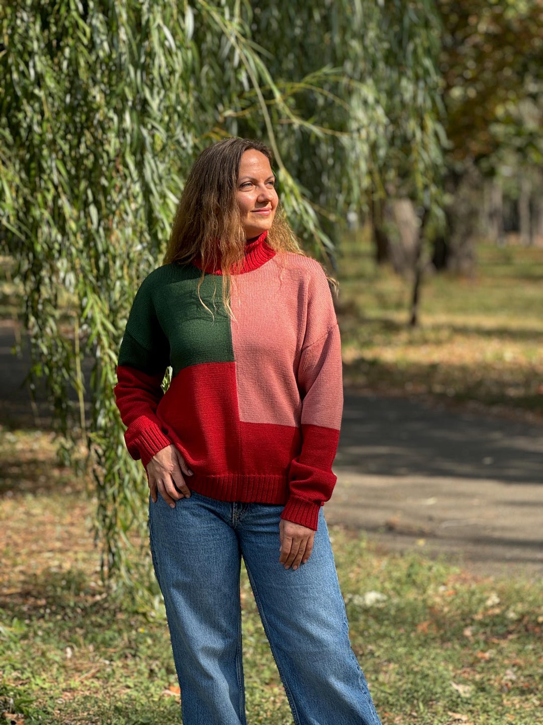 Colorblock Merino Wool Knit Sweater: Unique Handmade Pullover - Etsy