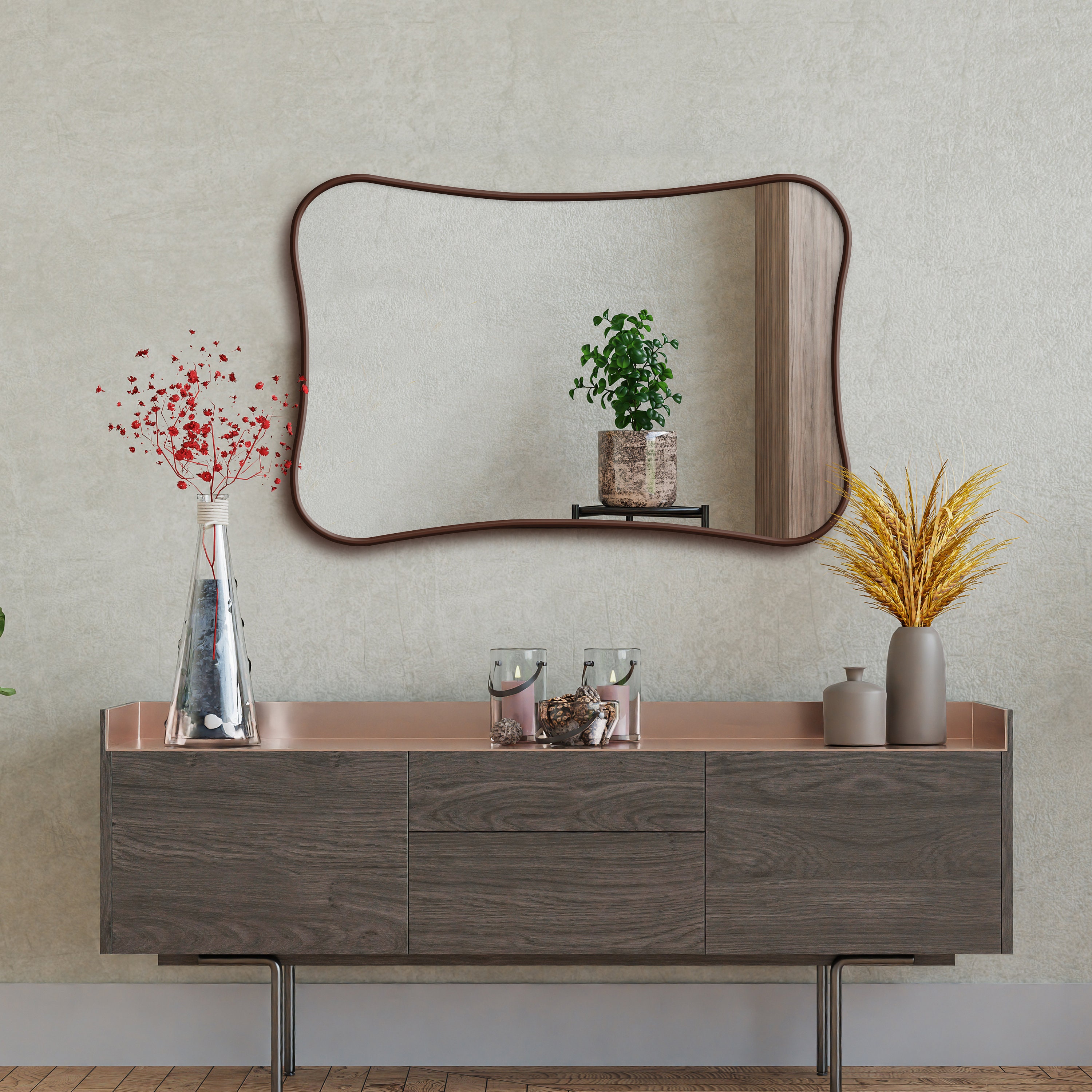 Rectangle Wood Wall Mirror Interior Design Large Elegant Asymmetrical ...