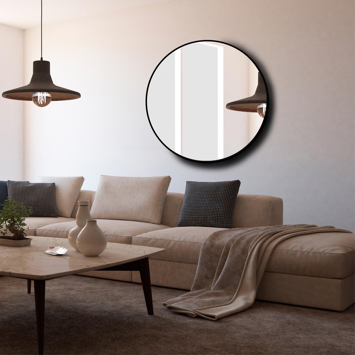 Round Circular Wooden Wall Mirror, Classic Mirror, Minimalist Mirror ...