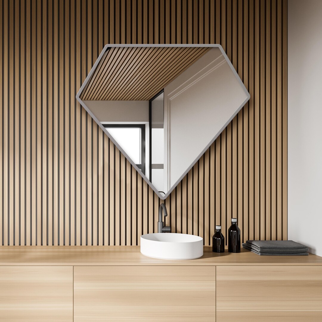 Pentagon Wooden Wall Mirror: Modern Geometric Decor - Etsy