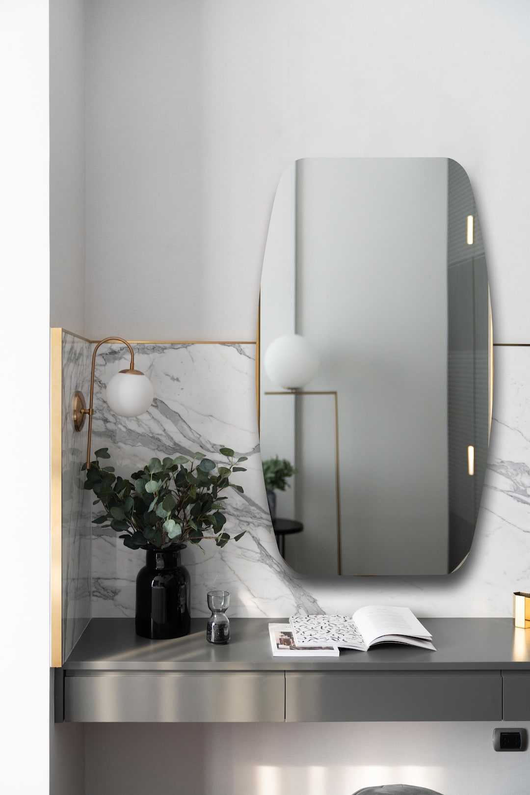 Frameless Asymmetrical Rectangle Wall Mirror: Unframed Japandi Entryway ...
