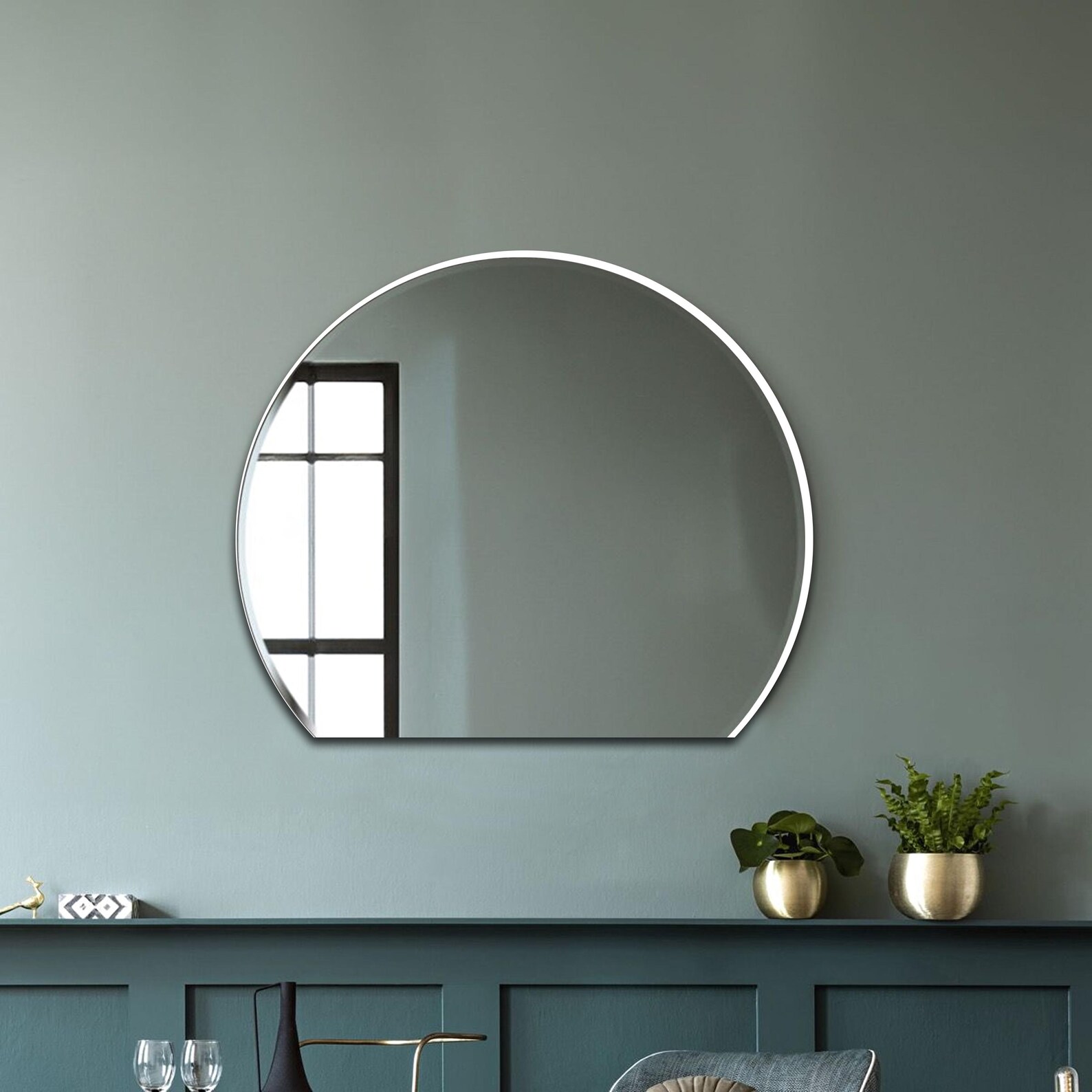 Frameless Half Round Circular Wall Mirror, Unframed Semicircle Cut ...