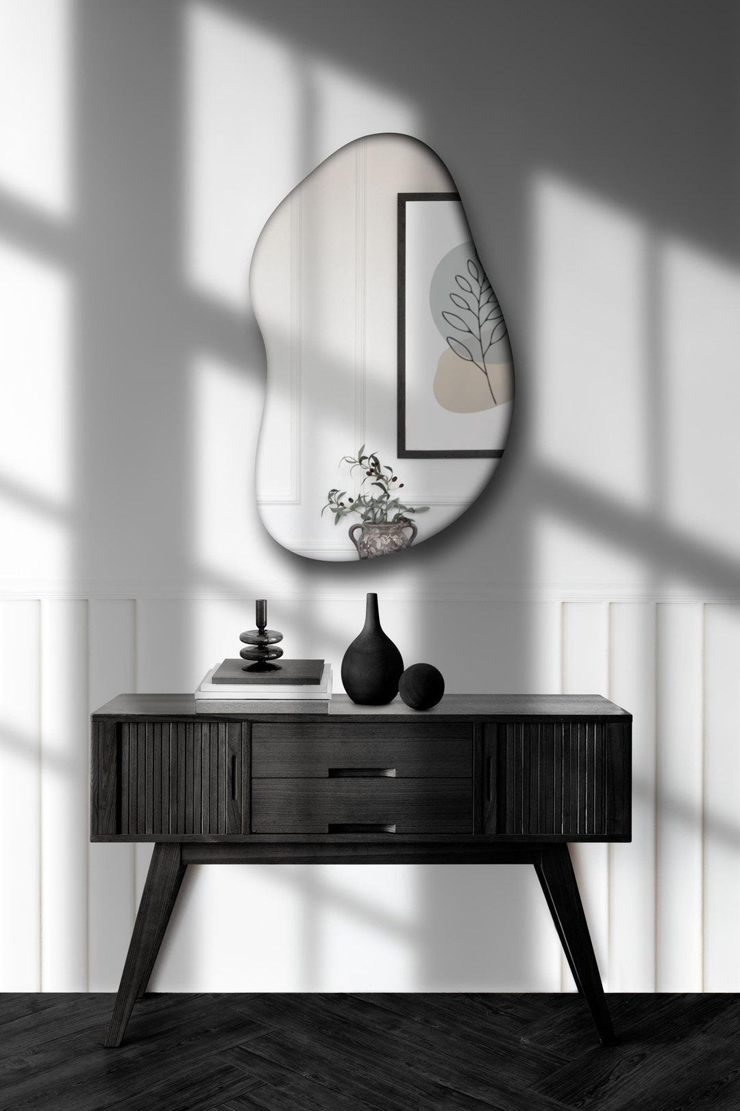 Frameless Irregular Wavy Cloudy Mirror, Unfaramed Asymmetrical Wall ...