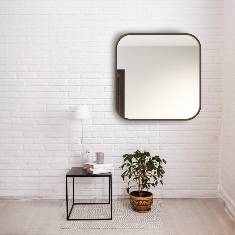 Square Wooden Wall Mirror, Quadrilateral Equal-sided Shape Mirror ...