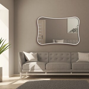 Rectangle Asymmetrical Wood Wall Mirror: Japandi Geometric Design ...