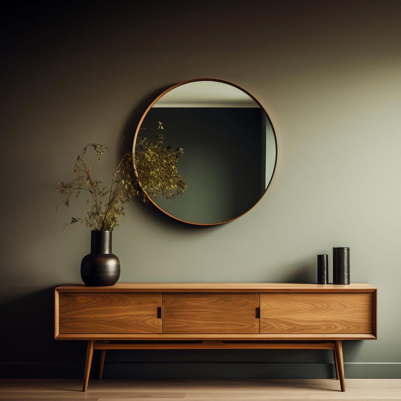 Round Circular Wooden Wall Mirror, Classic Mirror, Minimalist Mirror ...