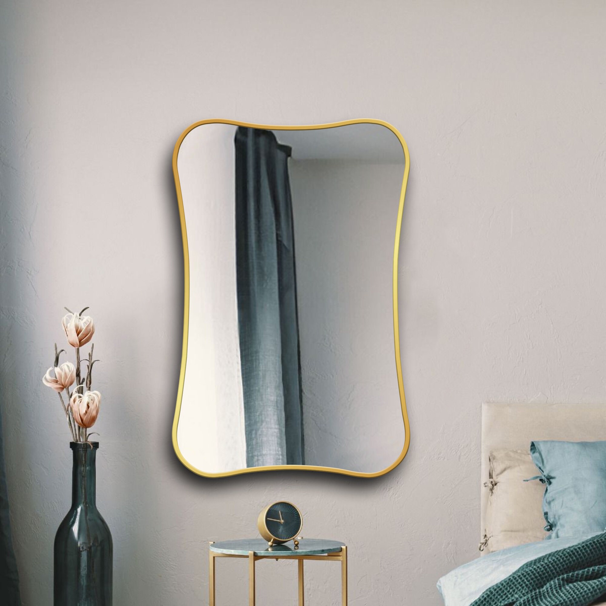 Rectangle Asymmetrical Wood Wall Mirror: Japandi Geometric Design ...