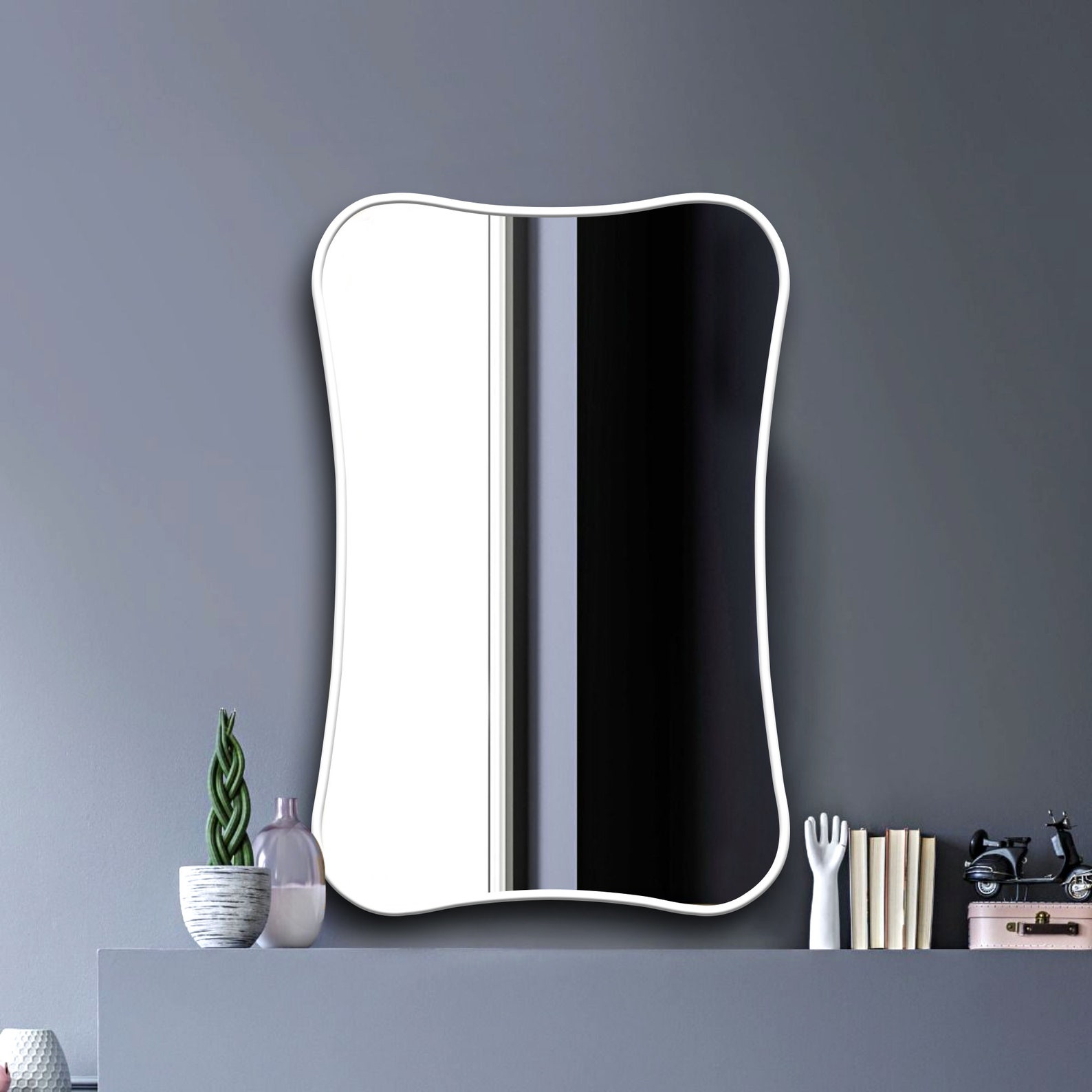 Rectangle Asymmetrical Wood Wall Mirror: Japandi Geometric Design ...