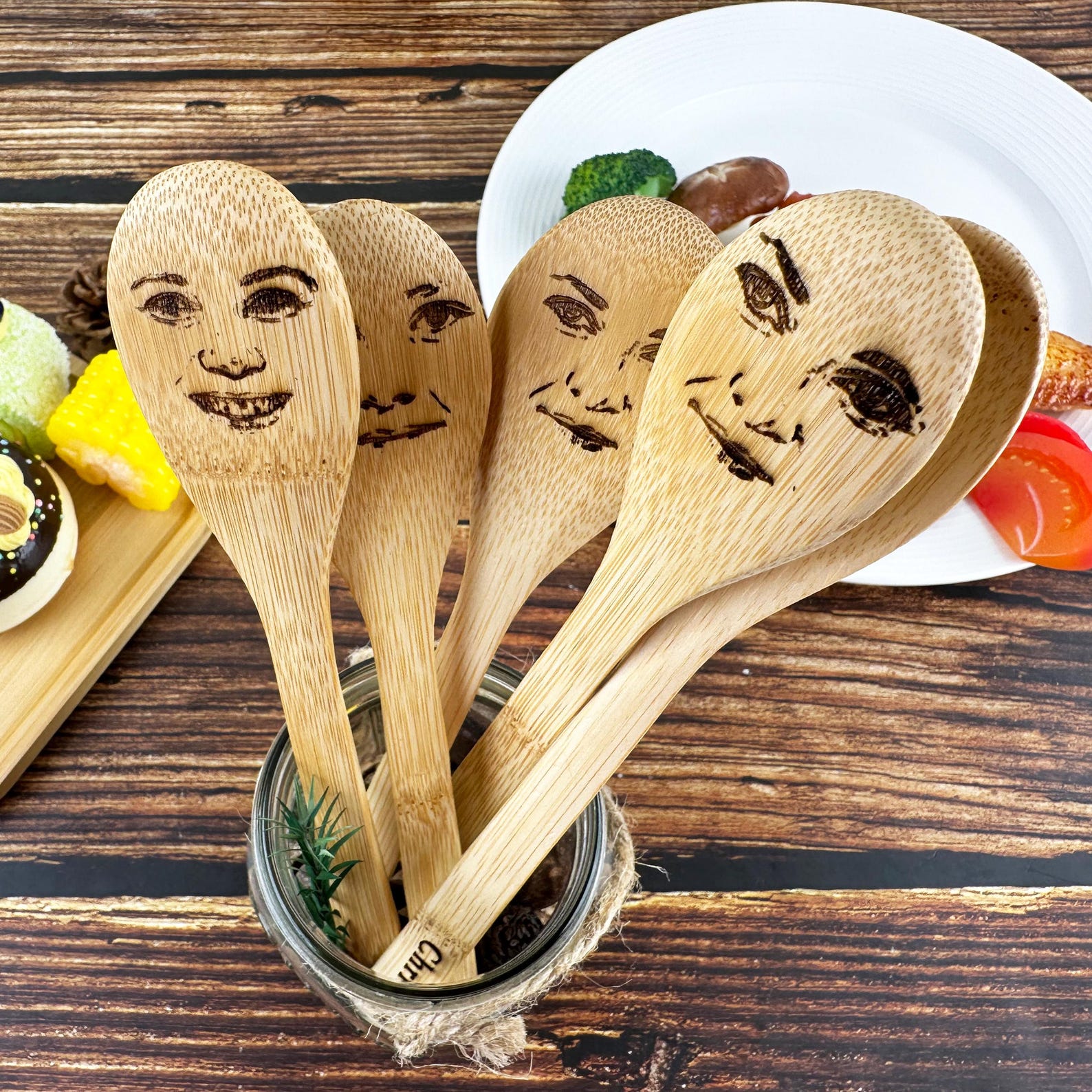Engraved Wooden Spoon With Custom Face Artwork,funny Face Spoon, A ...