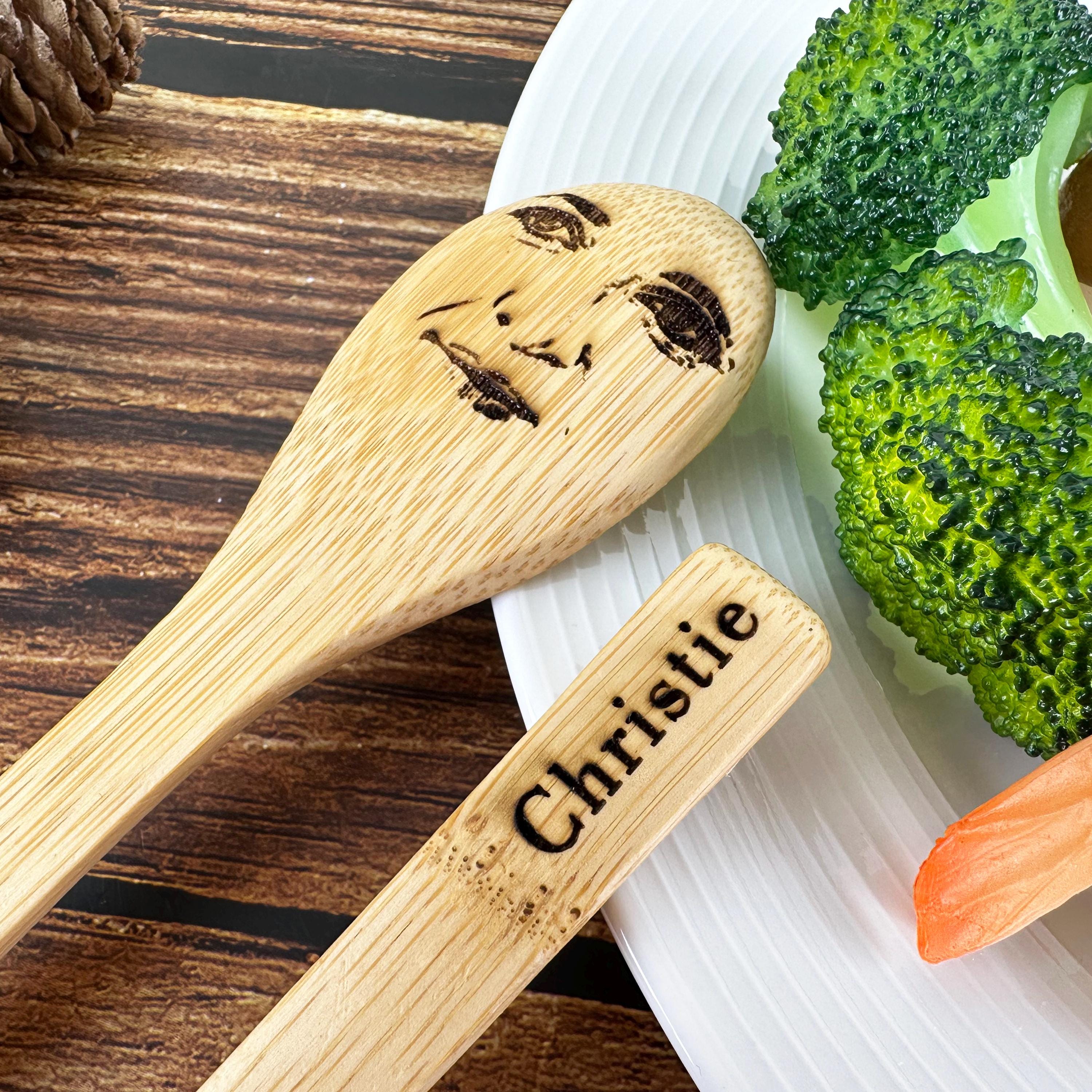Engraved Wooden Spoon With Custom Face Artwork,funny Face Spoon, A ...