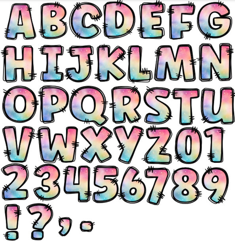 Rainbow Doodle Letters - Etsy