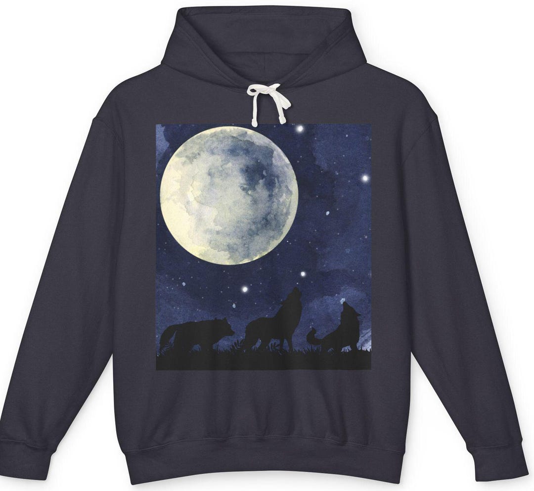 Wolf Hoodie, Full Moon Starry Night Wolves Sweatshirt, Nature Graphic ...