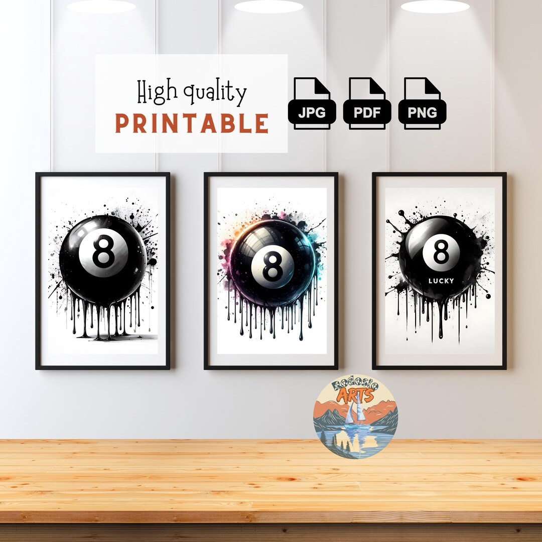 8-ball Drip Art Digital Poster Set (3 Pieces) –lucky Ball Wall Art in ...