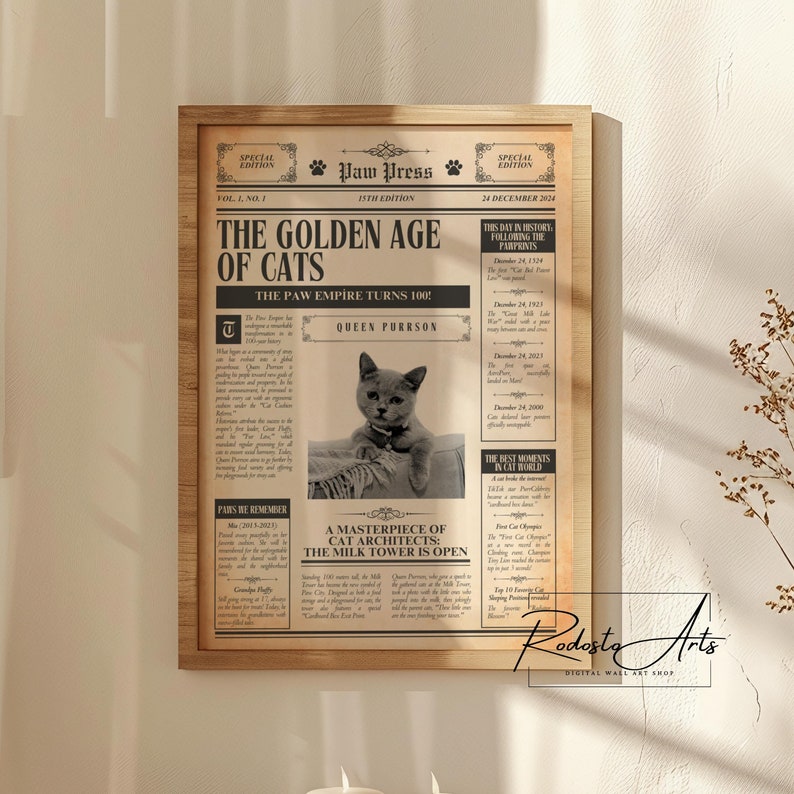 Paw Press, Printable Cat Newspaper Poster, Trendy Newspaper, Funny Cat ...