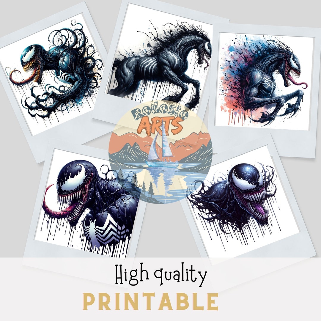 Pack of 5 Venom Watercolor Art, Abstract Painting, Marvel's Venom, Wall ...