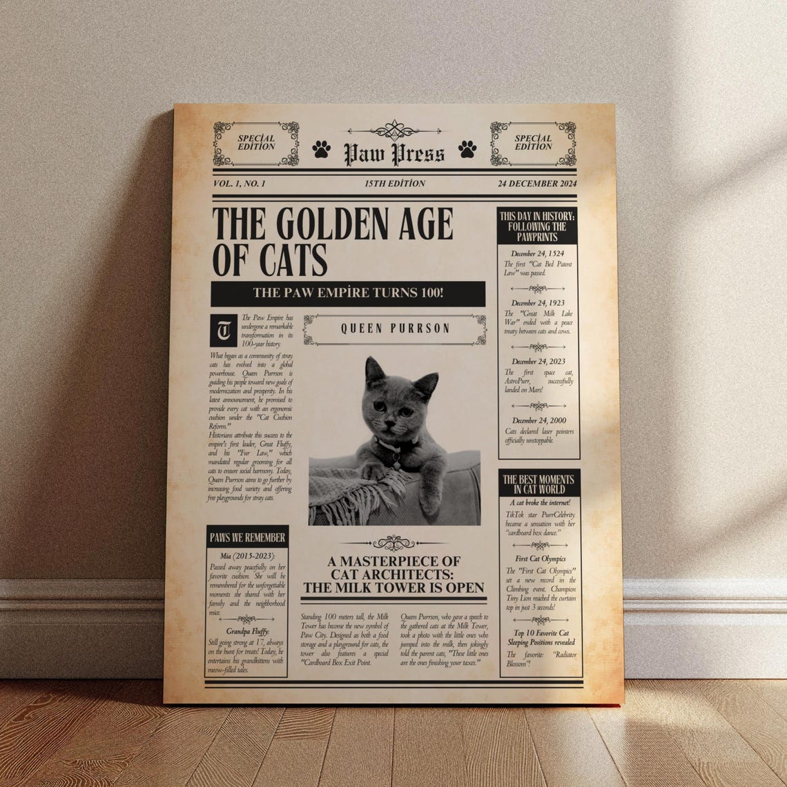 Paw Press, Printable Cat Newspaper Poster, Trendy Newspaper, Funny Cat ...