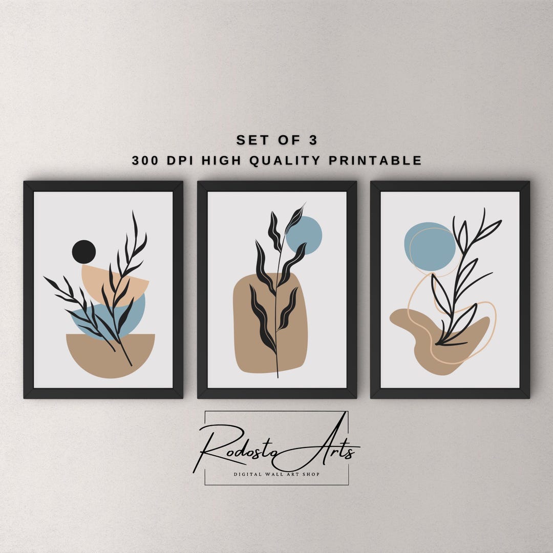 Set of 3 Minimalist Boho Digital Posters, Abstract and Botanical Art ...