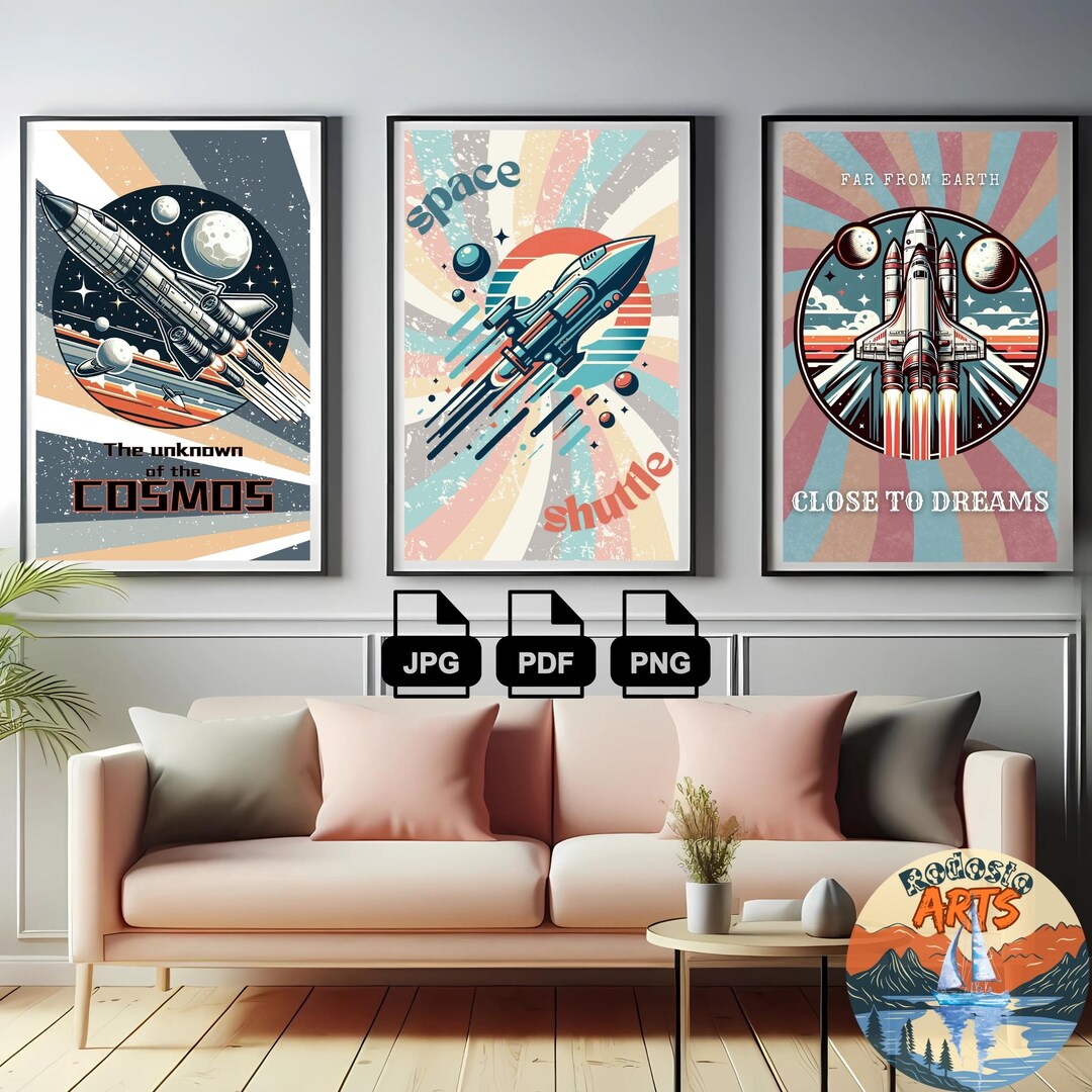Retro Space Adventure Poster, Rocket Journey to the Cosmos, Vintage ...