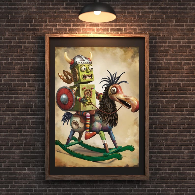 Original Surreal Robotic Fantasy Artwork Digital Poster Set, Retro ...