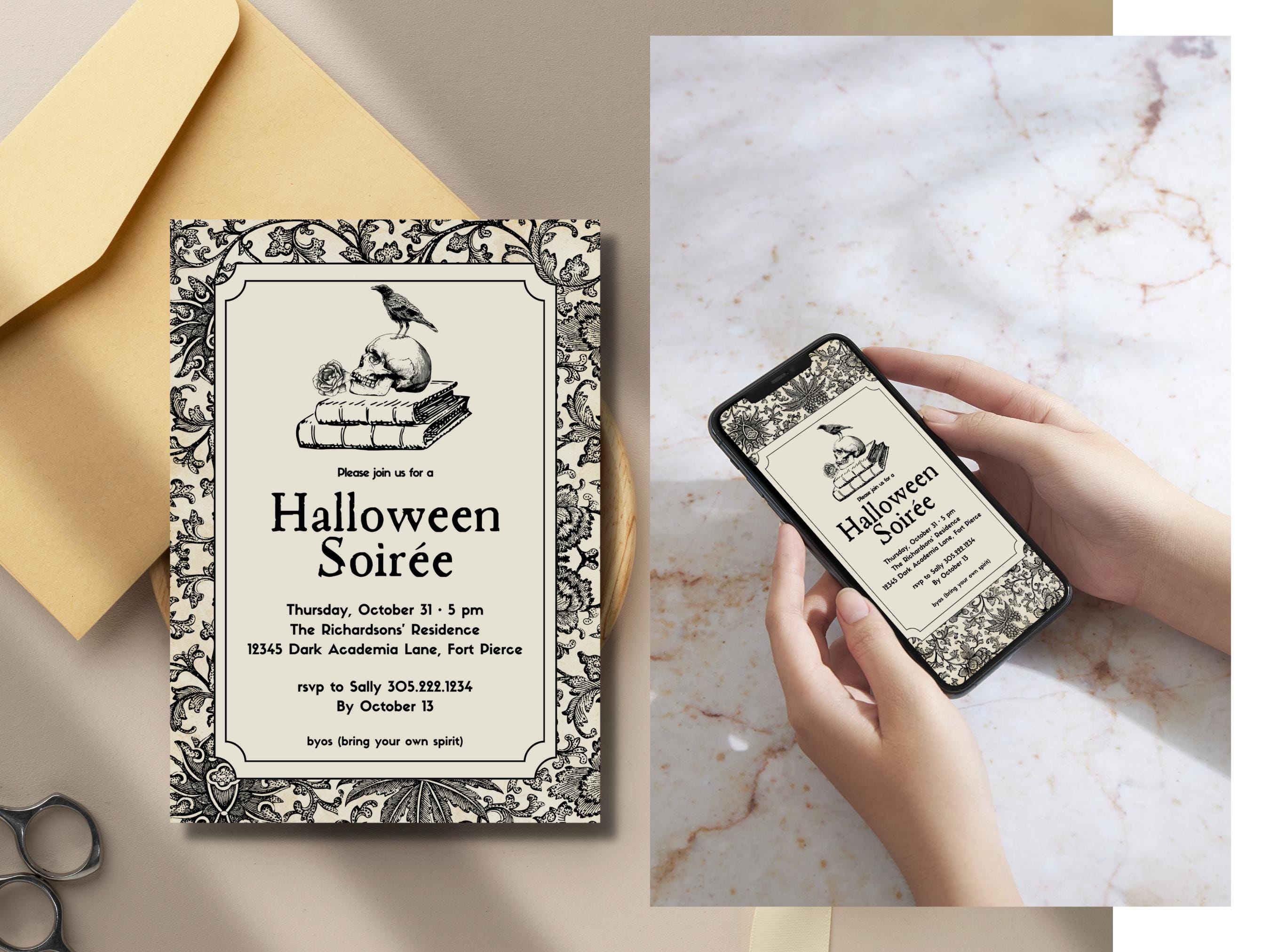Dark Academia Halloween Invitation: Poe Raven, Skull (digital Download ...