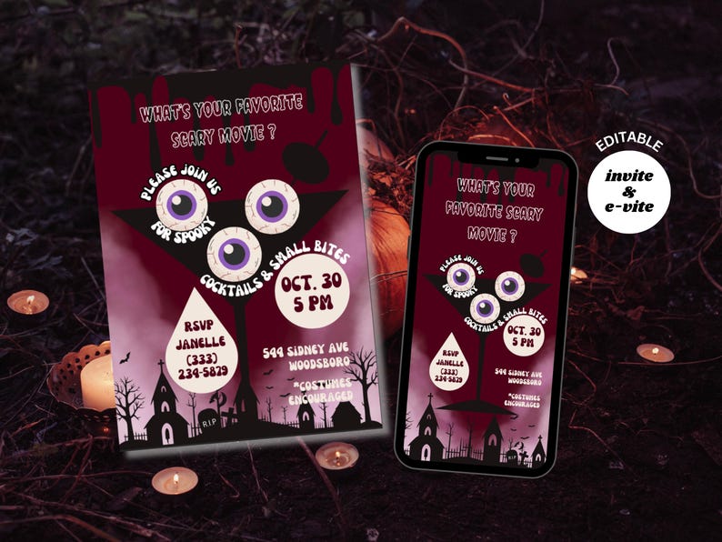 Spooky Cocktail Party Invitation | Halloween Happy Hour Invitation ...