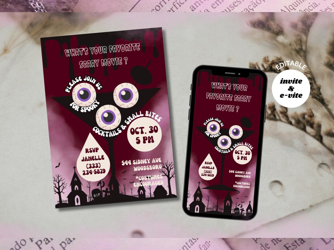 Spooky Cocktail Party Invitation | Halloween Happy Hour Invitation ...